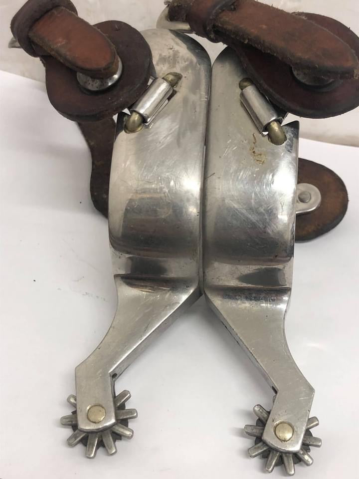 Silver Overlaid Fleming Style Spurs w/Straps Marked 84 – Classy Concho